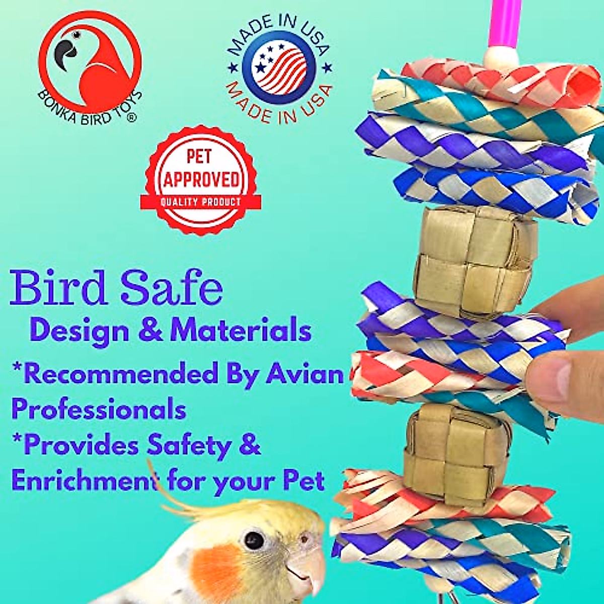 Bonka Bird Toys 3848 Duo Boxy Cube Small Medium Bird Toy Natural Palm Box Crunch Bamboo Treat Traps Forage Chew Cockatiel Parakeet Conure African Grey