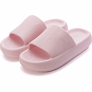 BRONAX Slides for Women Summer EVA Open Toe Pillow Slippers House Home Sandals for Indoor Ladies Soft Comfy Cushioned Thick Sole 35-36 Pink