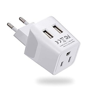 Ceptics Europe Travel Adapter, Ultra Compact Dual USB Power Plug - for European Type C - 3 Inputs - iPhone, Laptop, Galaxy, Cell Phones, Camera Chargers, iWatch & More - CTU-9C