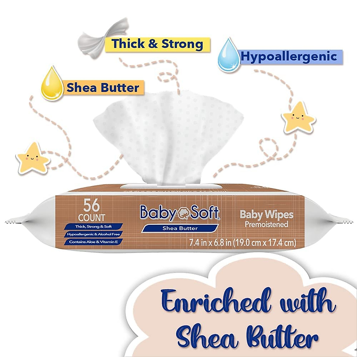 Baby Wipes, Baby Soft Shea Butter 8 Flip top packs (448 Wipes Total).