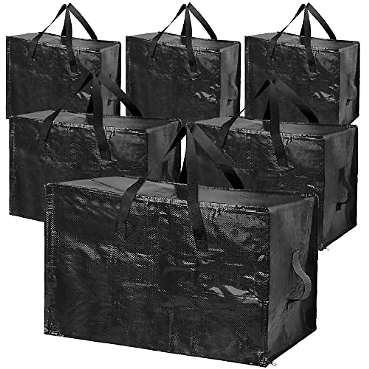 6 Packs Heavy Duty Extra Large Organizer Storage Bag Moving Bag with Strong Handles and Zippers for Moving, Travelling, Christmas Decoration Storage (Black,65 x 30 Inch, 24 x 16 Inch, 12 x 12 Inch)