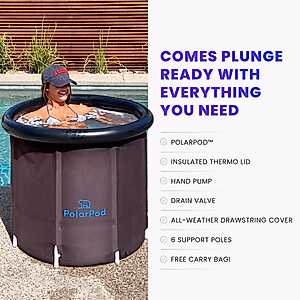 Polar Pod - Portable Insulated Ice Bath Tub for Recovery and Cold Water Therapy, Triple Insulated Walls for Prolonged Cold Temperature, Durable Nylon Fabric Design - 80 Gallon Capacity- W/Lid & Cover