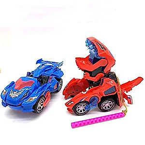 HENGBANG Transforming Toys, Dinosaur Cars Combined Into One,Automatic Transformation, Transformation of Dinosaur LED Cars, Lamps (Blue)