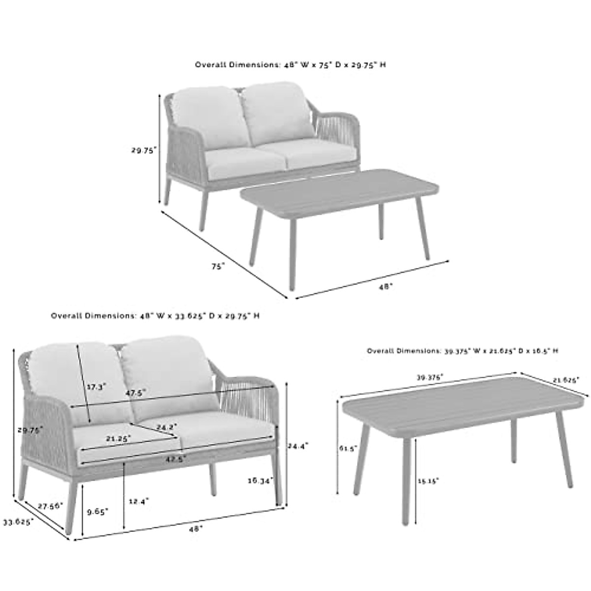 Crosley Furniture CO7360LB-LG Haven Outdoor Wicker 2-Piece Conversation Set (Loveseat, Coffee Table), Light Brown with Light Gray Cushions