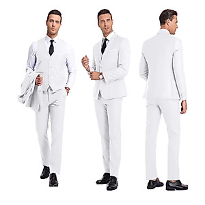 Suit for Men Two Button Slim Fit 3 Piece Mens Suit Wedding Prom Suits Blazer Tux Vest & Trousers White M