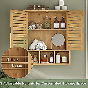 FORABAMB Bathroom Wall Cabinet Wood Medicine Cabinets with 2 Doors & Adjustable Shelves Over The Toilet Storage Cabinet with 3 Compartments Wall Mounted Storage Organizer for Kitchen Laundry Room