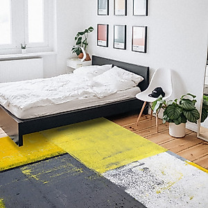 KITHOME Non-Slip Area Rug Abstract Geometric Yellow Gray White Oil Painting Printed Rugs, Rubber Backing Floor Mats Absorbent Indoor Area Rug Carpet for Living Room Indoor 3'x2'