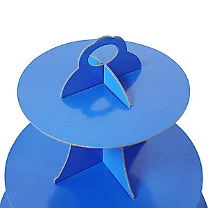 2 Set Navy Blue 3-Tier Round Cardboard Cupcake Stand for 24 Cupcakes Perfect for Blue Baby Shower Birthday Party Supplies (Navy)