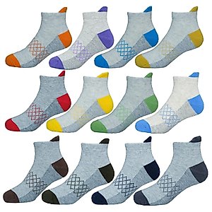 Hzcojulo Kids Toddler Half Cushion Low Cut Athletic Ankle Cotton Socks for Boys Girls Size Age 1-15 Years -12 Pairs,Assorted,M/Shoe size 10.5-13/5-7Years