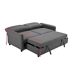 ERYE 3-in-1 Tufted Futon Loveseat Convertible Sleeper Bed W/Pull Out Sleep Daybed, Functional Reclining Backrest Love Seat Sofa & Couch for Living Room Sofabed, Queen, Grey W/ 2 Pillows