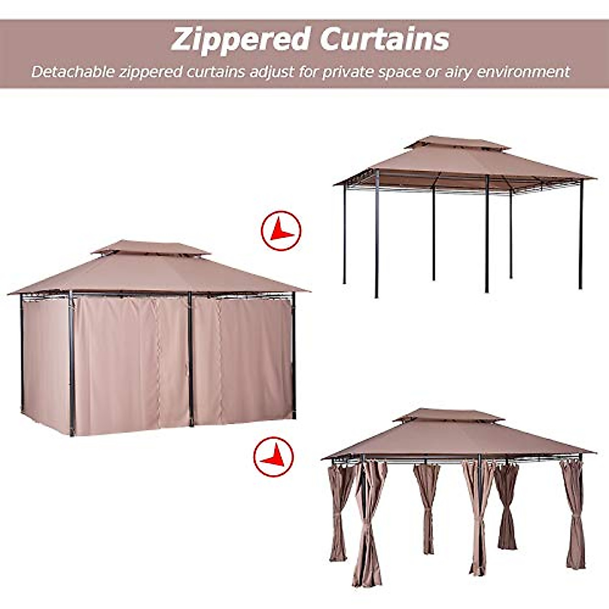 Outsunny 10' x 13' Outdoor Soft Top Pergola Gazebo with Curtains, 2-Tier Steel Frame Gazebo for Patio, Khaki