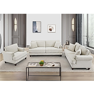 JEEOHEY 57" W Comfy Love Seat Sofa Couch,Chenille Fabric 2 Seater Sofa,Mid Century Modern Sofa,Deep Seat Sofa with Rolled Arms & Nailhead Trim for Living Room,Office,Apartment,Small Place(White)