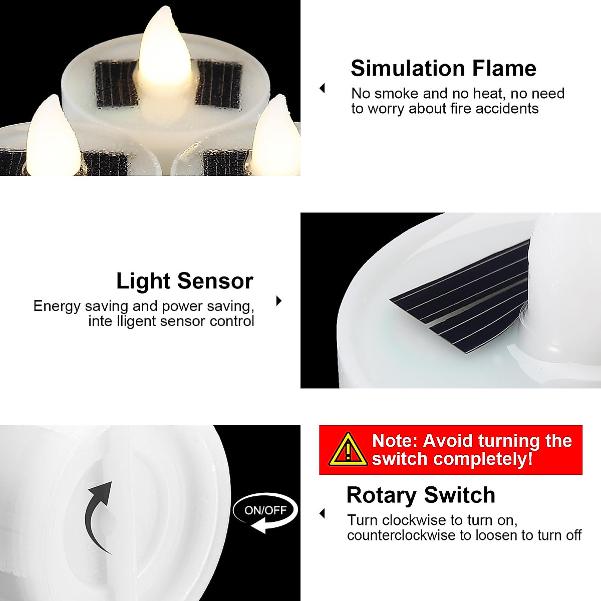 Kittmip 18 Pieces Solar Tea Lights LED Flameless Solar Candles Battery Flickering Waterproof Candles for Wedding Holiday Party Home Decor(1.5 x 1.4 Inch,Yellow Light)