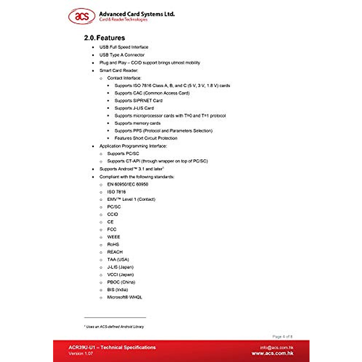 USB Smart Card Reader ACS ACR39U