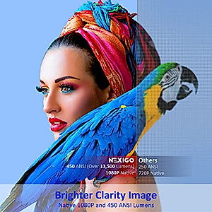 NexiGo PJ30 Outdoor Projector, 450 ANSI Lumens, Native 1080P, Dolby_Sound Support, Movie Projector with WiFi and Bluetooth 5.1, Compatible w/TV Stick,iOS,Android,Laptop,Console