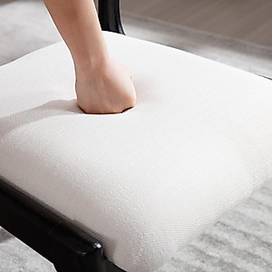 Shunzhi Modern Dining Chairs Set of 2 with Rattan Back and Black Wood Legs, Mid Century Cane Dining Room Chairs Farmhouse Upholstered Kitchen Chairs for Dining Room/Restaurants, White Linen