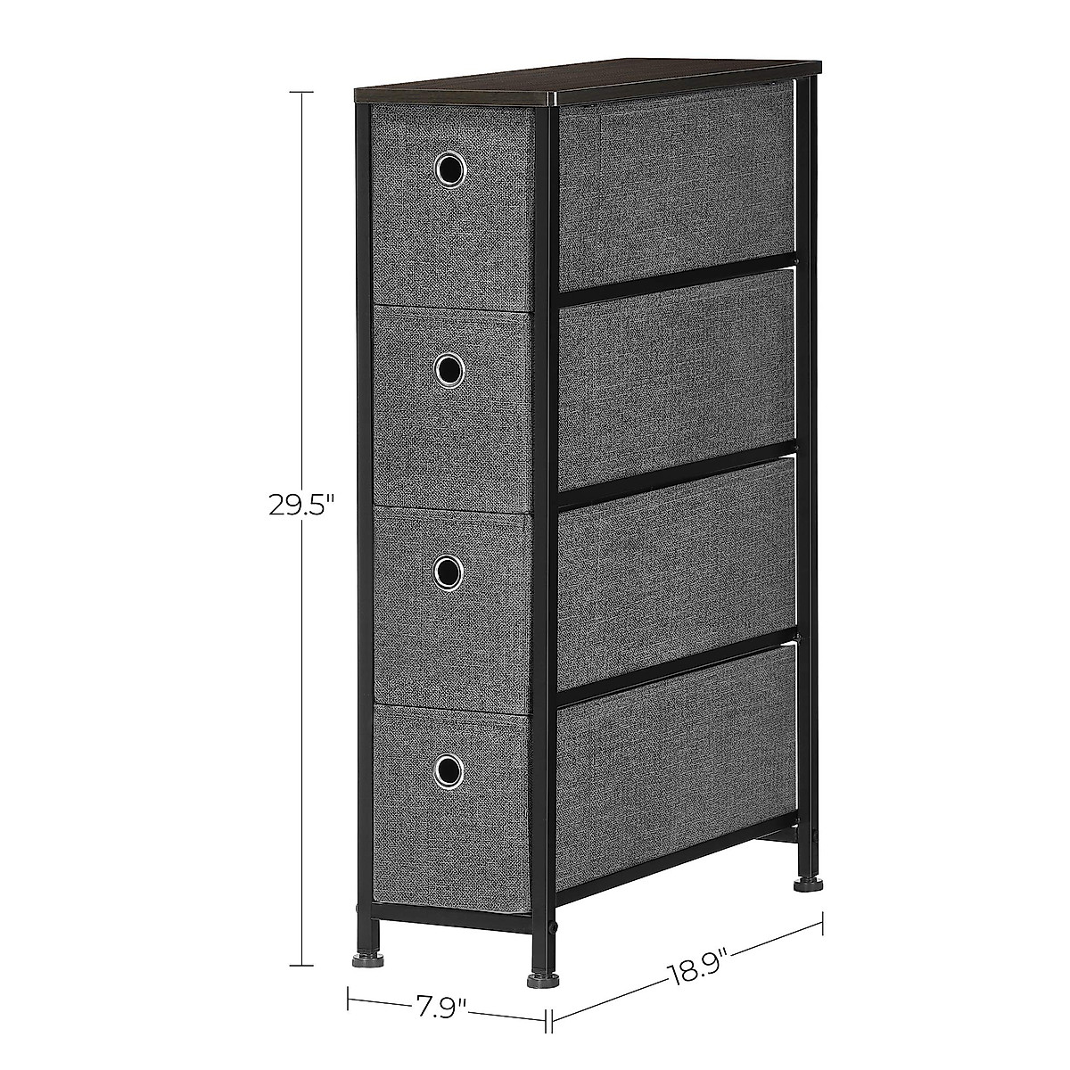 SONGMICS Narrow Dresser with 4 Fabric Drawers Vertical Slim Storage Tower Unit, 7.9",Grey