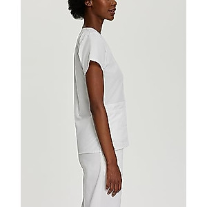 Landau Essentials Relaxed Fit 4-Pocket V-Neck Scrub Top for Women 8232, White, Medium