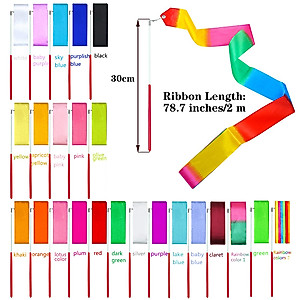 Aneco 24 Pieces Dance Ribbons Streamers Rhythmic Gymnastics Ribbon Wands Artistic Dancing, Baton Twirling, 24 Colors