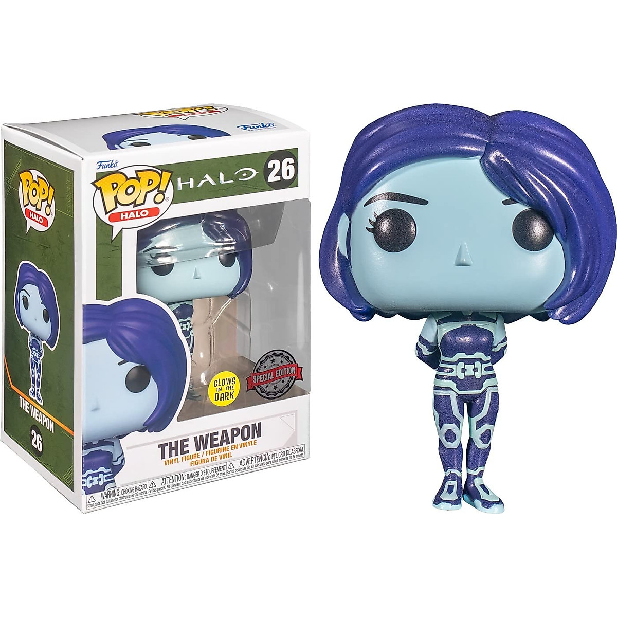 Funko POP! : Halo Infinite The Weapon #026 Glow in The Dark Exclusive Vinyl Figure Protector and Box Include, Blue, Small 3.85in