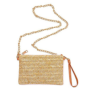 Beurlike Straw Clutch Purses for Women Beach Wristlet Wallet Small Cross body bag for Girls(Natural)