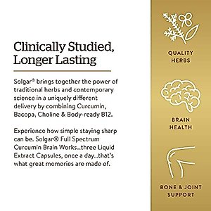 Solgar Full Spectrum Curcumin Brain Works, 90 Licaps - Support Memory Recall, Focus, Cognitive Function - Antioxidant Support - Curcumin, BacoMind, Choline, Vitamin B12 - Non-GMO, Vegan - (Pack of 2)