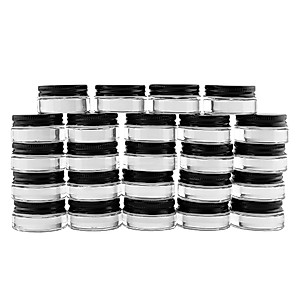 Cornucopia Brands 7-Milliliter Glass Lip Balm Jars (24-Pack).25-Ounce Thick-Walled Containers (7ml Clear with Black Metal Lids)