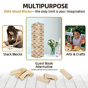 WIn SPORTS Giant Tumbling Timbers - Yard Games Large Wooden Tumble Tower Blocks Stacking Yard Game, with 1 Dice Set &Stacks to Over 5 FT,Made from Premium Pine (7.5"x2.5"x1.5", 54 PCS)