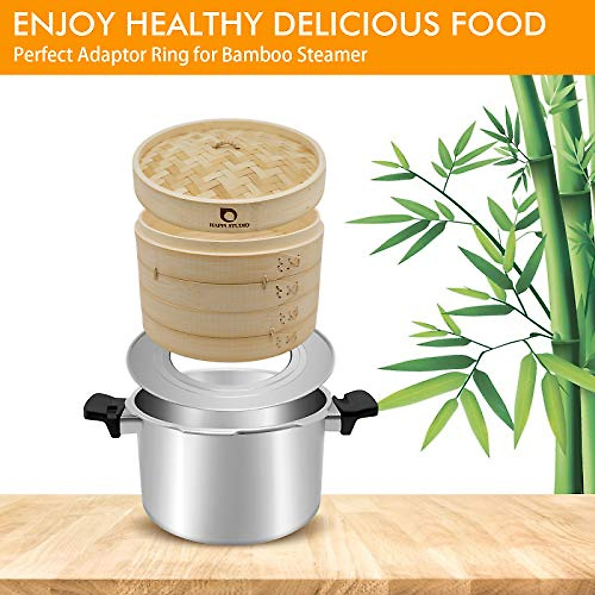 HAPPi STUDIO Steamer Ring Stainless Steel Adapter for 8 to 11inch Bamboo Steamer