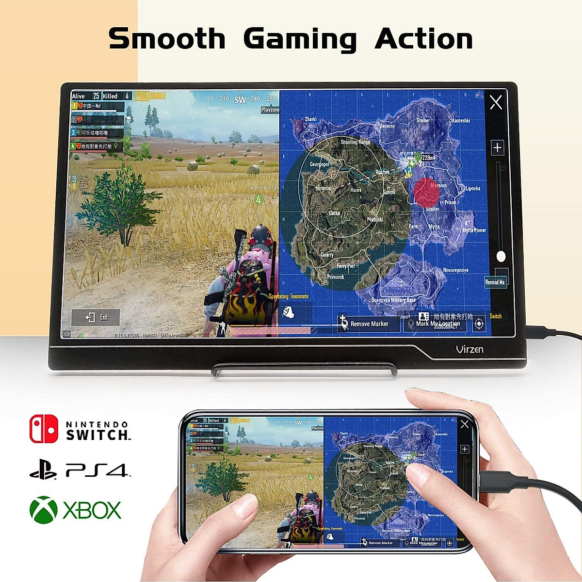 Virzen 15.6" Portable Monitor for Computer Laptop Portable Monitor 100% sRGB 1080P Second Screen with HDMI USB-C Speaker Smart Cover for Nintendo,PS4,Xbox,Phone