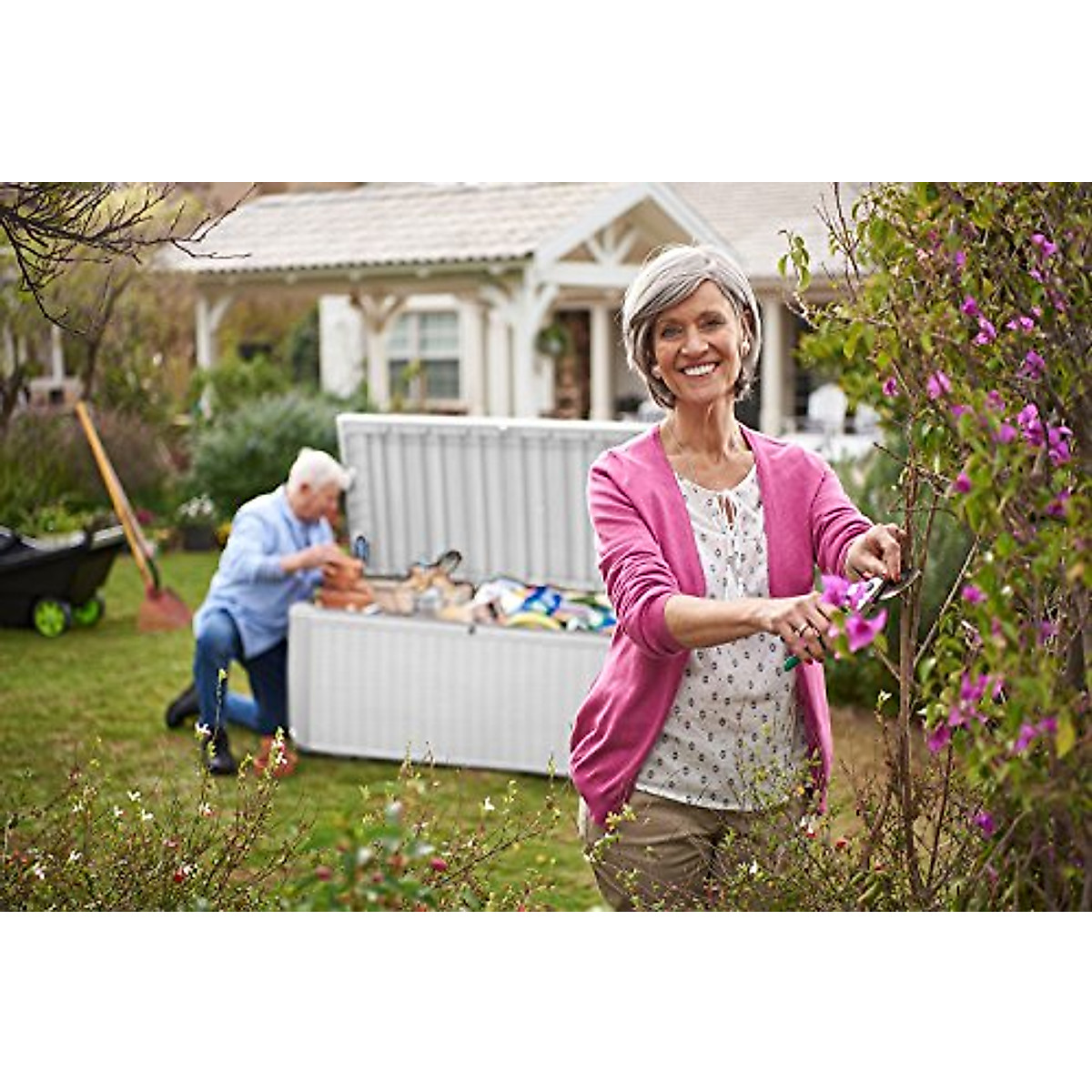 Keter Sumatra 135 Gallon Resin Rattan Look Outdoor Deck Box for Patio Furniture Cushions, Garden Tools, Toys, and Pool Storage