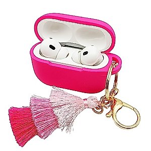 Case Cover for Airpod Pro Charging Case, Upgraded Air Pods Silicone Case Skin with Cute Tassel Keychain Kit (Rose Pink)