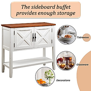 Warmiehomy Console Table Sofa Table with 2 Door Cabinets, Entryway Table with Storage Shelf, Farmhouse Entry Way Table Buffet Sideboard for Kitchen, Hallway, Foyer, Dining Room,Antique White