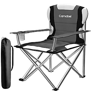 Camabel Oversized Camping Chairs Heavy Duty Folding Lawn Chairs Outside 400 LBS with Cup Holder Carry Bag Beach Chair Foldable Light Weight Lawn Chairs for Hiking Picnics Fishing Spectator Grey