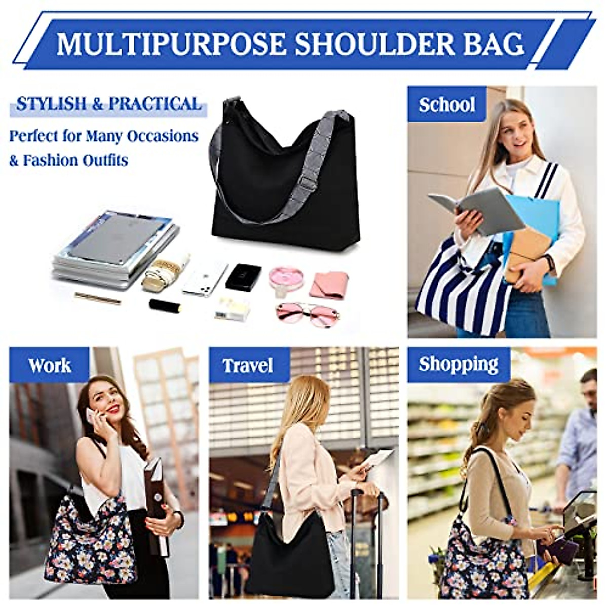 VX VONXURY Crossbody Bag,Lightweight Canvas Shoulder Tote for Women Water Resistant Top Zip Hobo Purse with Adjustable Strap