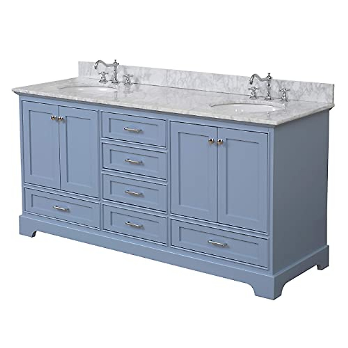 Kitchen Bath Collection Harper 72-inch Double Bathroom Vanity (Carrara/Powder Blue): Includes Powder Blue Cabinet with Authentic Italian Carrara Marble Countertop and White Ceramic Sinks