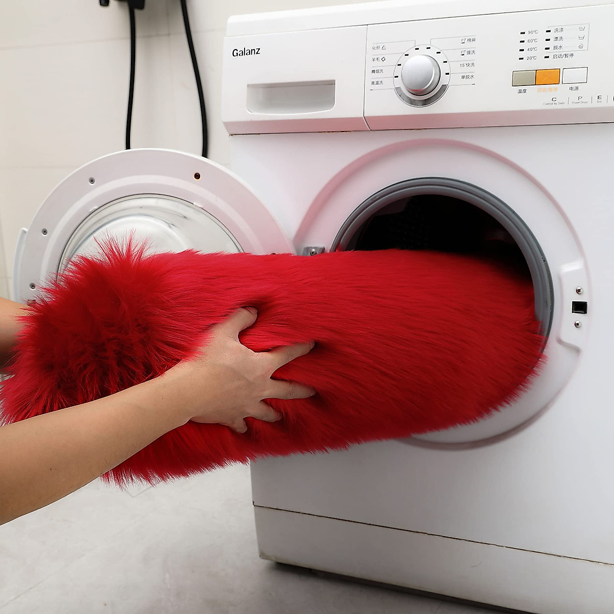 CKLZSAY Red Faux Fur Sheepskin Rug Super Soft Fluffy Plush Area Rug Bedroom Floor Children's room Sofa Cushion Living Room Runners Bedside Rugs (Red，2×6 ft sheepskin)