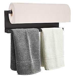 Magnetic Paper Towel Holder for Refrigerator, Kitchen Towel Holder Rack Magnetic Paper Towel Bar Multi Function Made of Iron,Used for Kitchen,Bathroom,Toilet, Drill Free (Black, Medium)