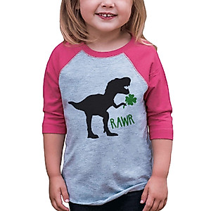 7 ate 9 Apparel Kids Dinosaur St. Patricks Day 3T Pink Raglan