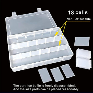 LZLMQSSA 18 Grids Transparent Plastic Organizer Box With Dividers, Adjustable Compartment Plastic Craft Storage Container, Small Parts Storage Box, Small Tool Organizer Storage Box（3 Pack）