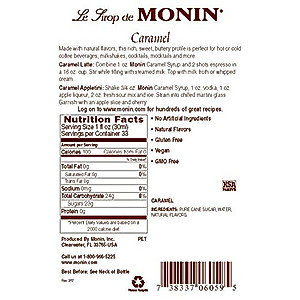 Monin - Caramel Syrup, Rich and Buttery, Great for Desserts, Coffee, and Cocktails, Gluten-Free, Non-GMO (1 Liter)