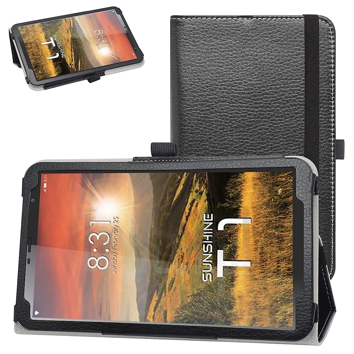 Bige for Sunshine T1 Elite Case,Sky Pad 8 Case,Foxx T8 Case,Hyudai Hytab Plus 8WB1 Case,Scepter 8 Case,PU Leather Folio 2-Folding Stand Cover for Sunshine T1 Elite 8" Tablet,Black