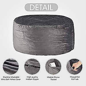 Homguava Bean Bag Chair: 6' Bean Bags with Memory Foam Filled, Large Beanbag Chairs Soft Sofa with Dutch Velet Cover (Grey, 6FT)