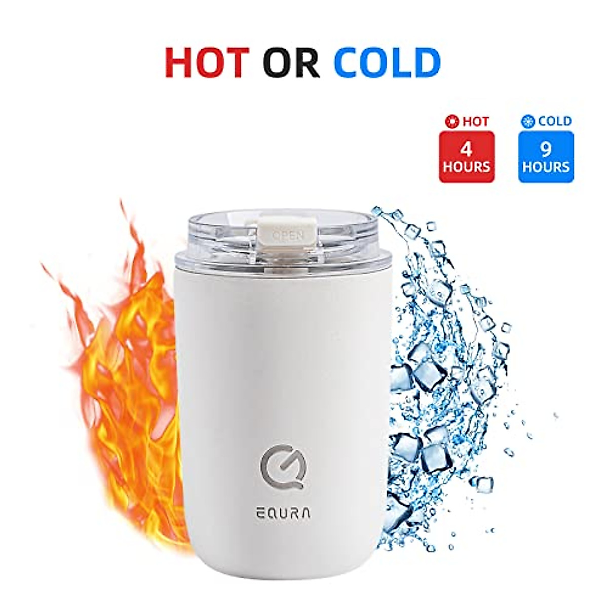 EQURA Coffee Mug with Straw, 9.5Oz Reusable Coffee Cup, 9 Hours Keeps Hot/Iced Beverage, Sweat Proof, Insulated Coffee Mug for Travel/Office/Camping (White)