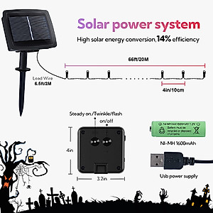 Hopolon Solar Halloween String Lights Outdoor Waterproof,72ft 200LED Purple Red Solar String Lights with USB for Christmas, Halloween, Garden, Christmas Tree, Outdoors Patio Garden Party(Purple Red)