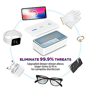 Cahot UV light Sanitizer Box, phone sanitizer with wireless charging, ultra-powerful 8 UV-C Sterilizer machine for Phone Toothbrush Nail Tools Jewelry and more