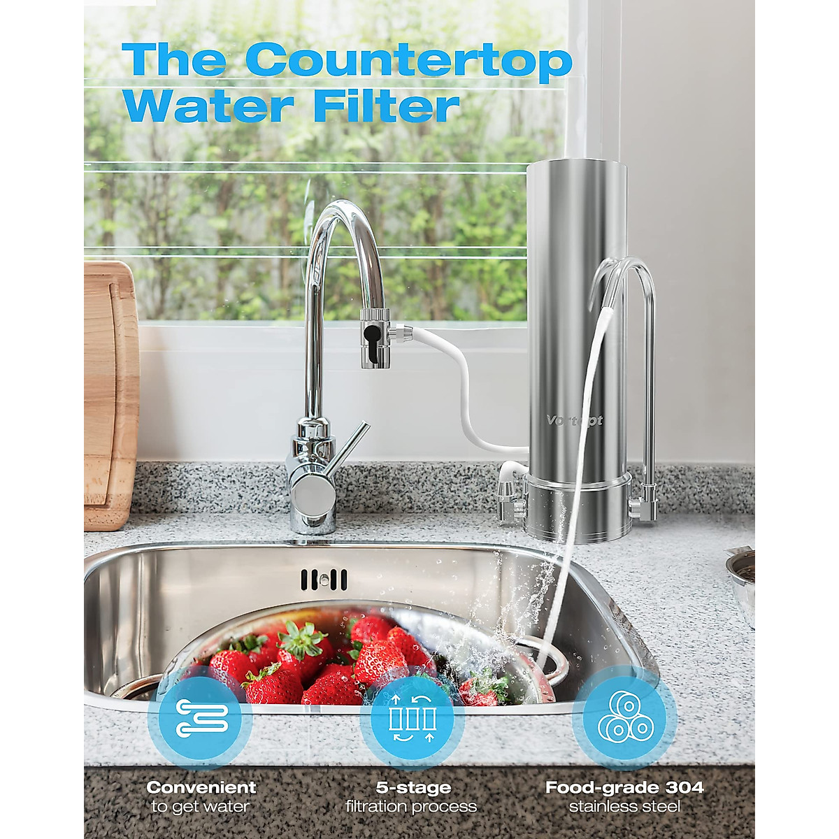 Vortopt NSF Certified Replacement for Countertop Water Filtration System, 6-8 Months Lifetime, Reduces chlorine, taste, and odor F7 Countertop Water filter （1 Included）