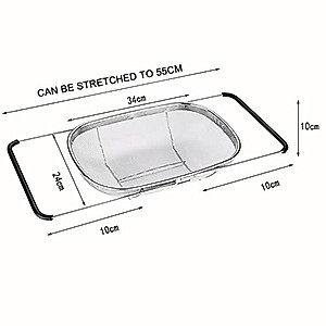 DLD colander stainless steel oval colander with fine mesh 6-quart strainer basket and expandable rubber handle-filter, drain and rinse fruits and vegetables