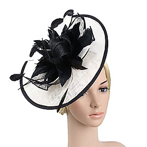 ORIDOOR Women Sinamay Fascinators Derby Church Tea Party Wedding Flower Feathers Headpiece with Headband Clips, Black, One Size