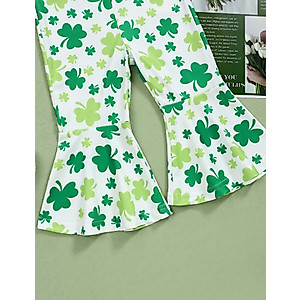 Sinda Toddler Baby Girl St. Patrick's Day Outfit Lucky Clover Print Sleeveless Bell-bottom Pants St.Patrick's Day Jumpsuit